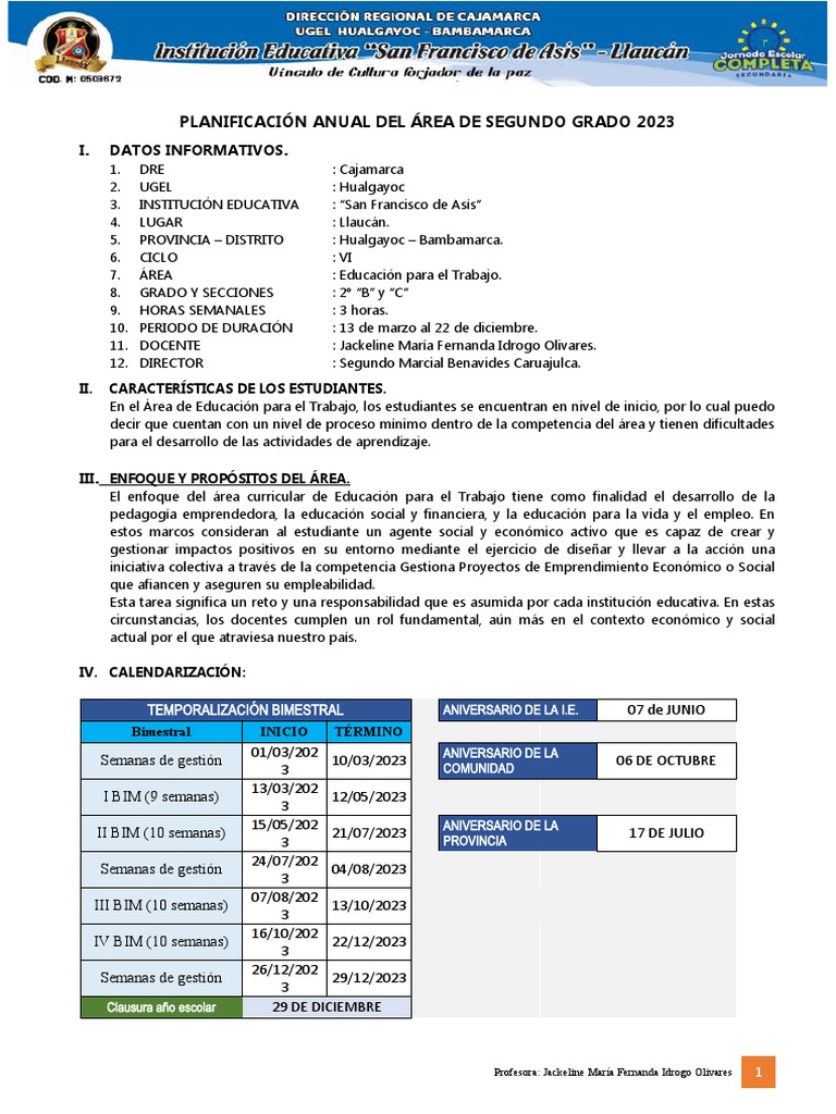 Planificación Anual de EPT - 2°-2023 | PDF | Aprendizaje | Evaluación