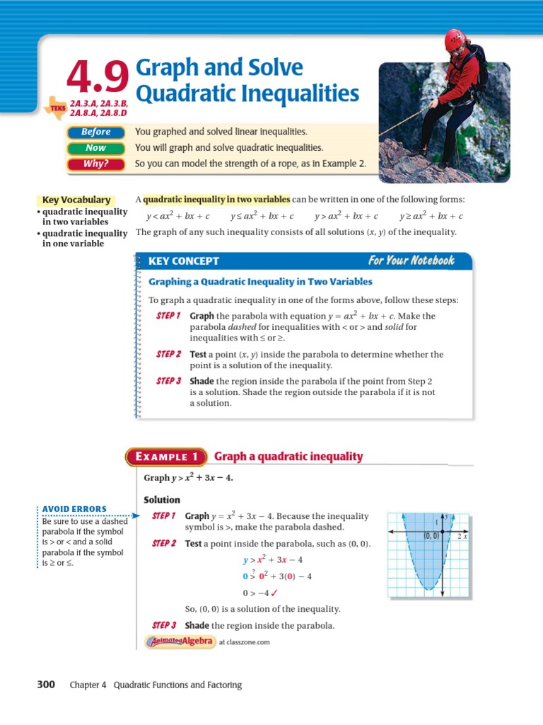 Graph and Solve Quadratic Inequalities: For Your Notebook | PDF | Quadratic Equation ...