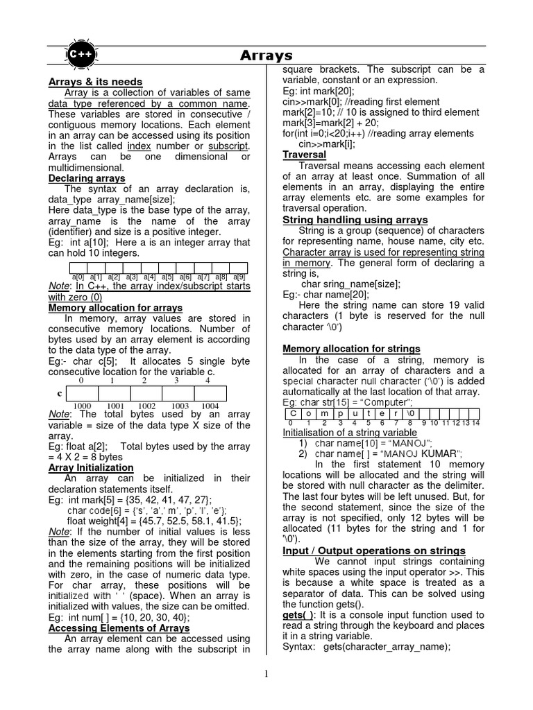Arrays Pdf String Computer Science Variable Computer Science 