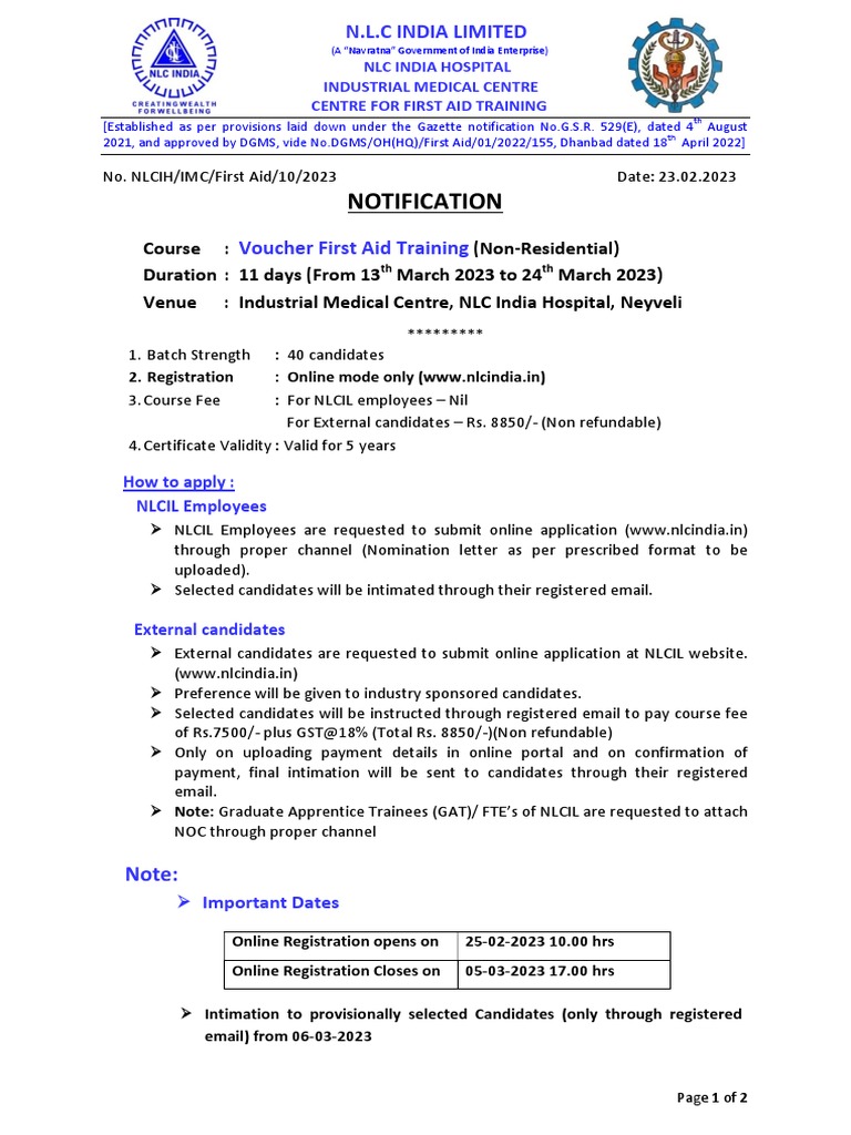 First Aid Notification Batch 10 | PDF | Government