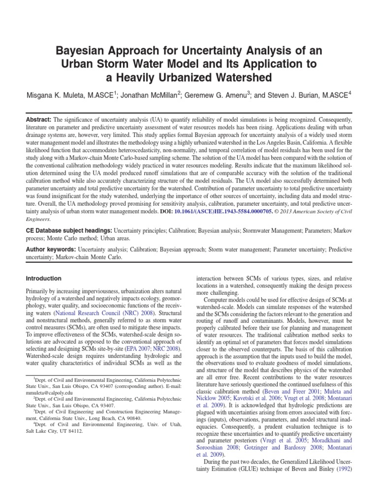 Bayesian Approach For Uncertainty Analysis of An Urban Storm Wate | PDF | Drainage Basin | Earth ...