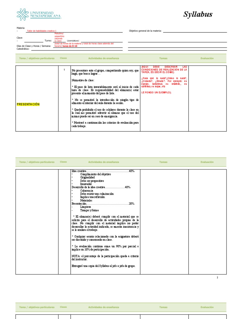 Formato Syllabus 24-1 | PDF | Pensamiento | Creatividad