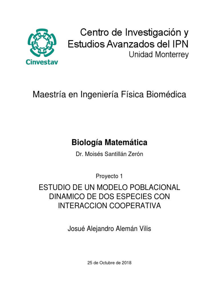 Modelo Dinámico de Especies Cooperativas | PDF | Ecuaciones | Matriz ...
