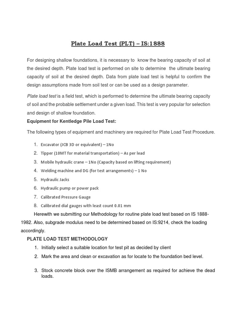 K - Plate Load Test Methodology 1.7.2023 | PDF | Deep Foundation ...