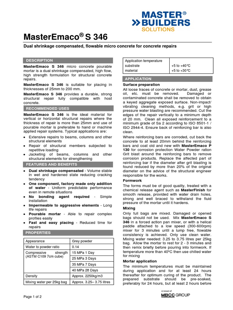 Masteremaco S 346 v1 | PDF | Concrete | Corrosion