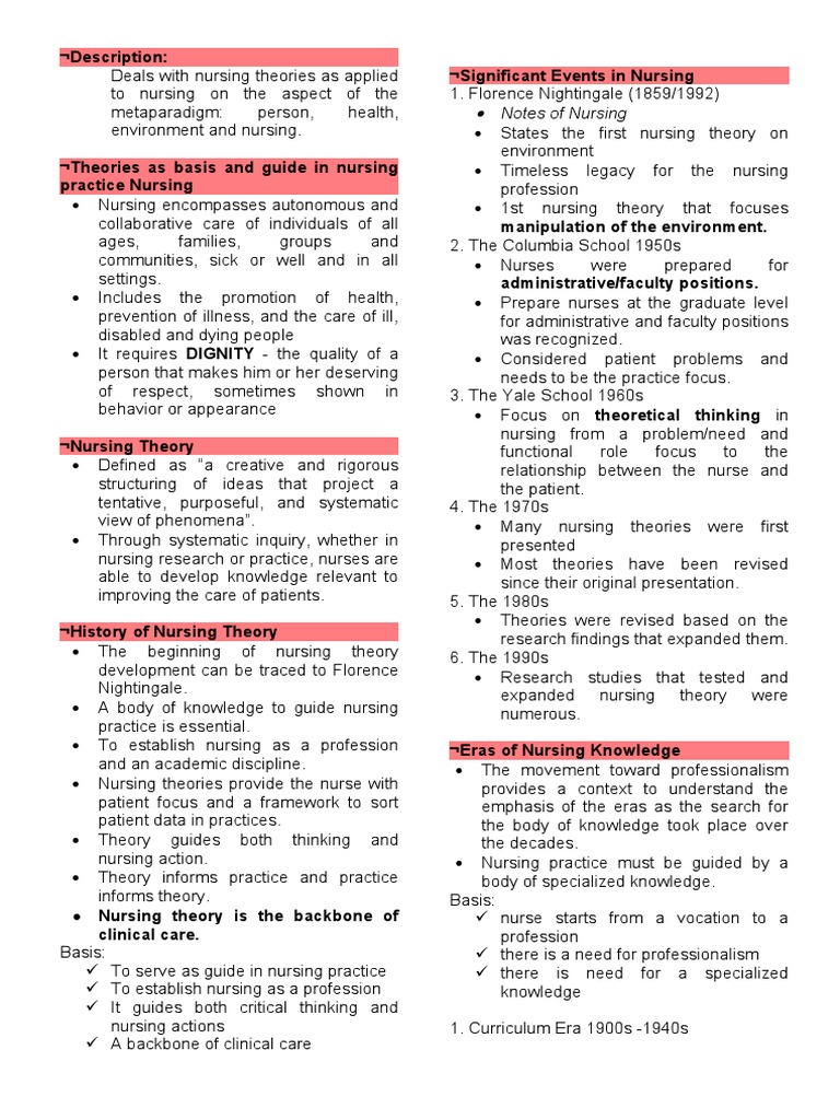 TFN Handouts Midterm and Finals A4 | PDF | Nursing | Theory
