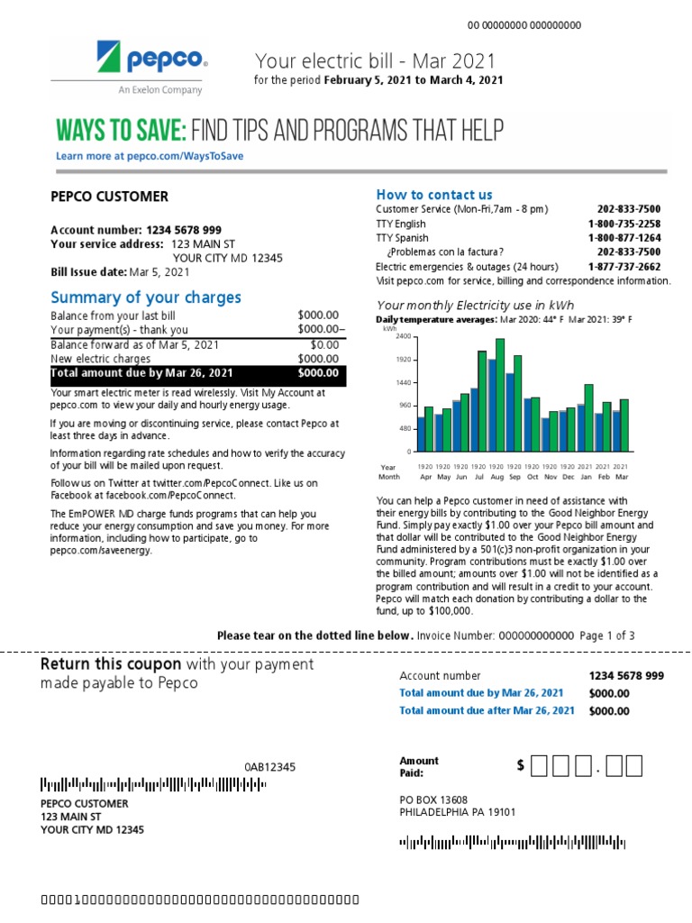 PEPCO MD Invoice - Sample | PDF | Business | Economies