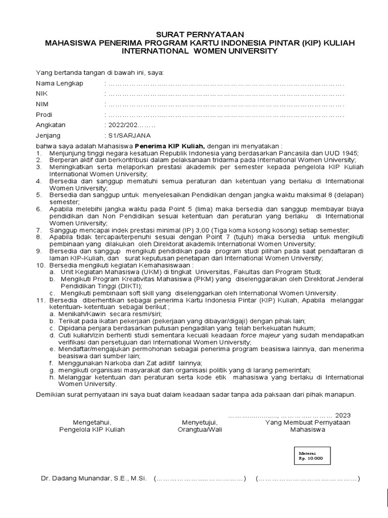 Pakta Integritas Mahasiswa KIP 2025 | PDF | Karier & Perkembangan