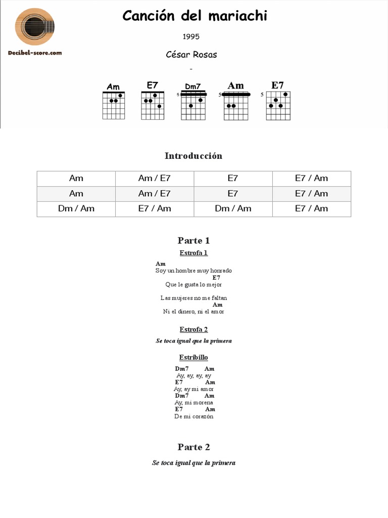 Cancion Del Mariachi Tablatura Acordes | PDF | Canciones | Formas musicales