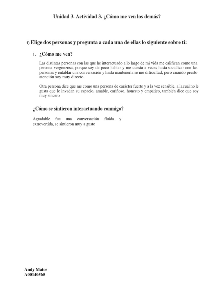 Unidad 3. Actividad 3. Cómo Me Ven Los Demás-Andy-Matos | PDF