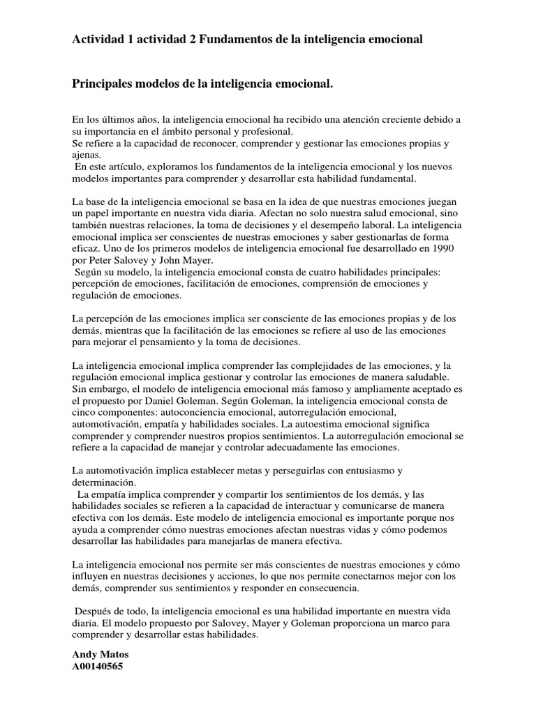 Actividad 1 Actividad 2 Fundamentos de La Inteligencia emocional-Andy ...