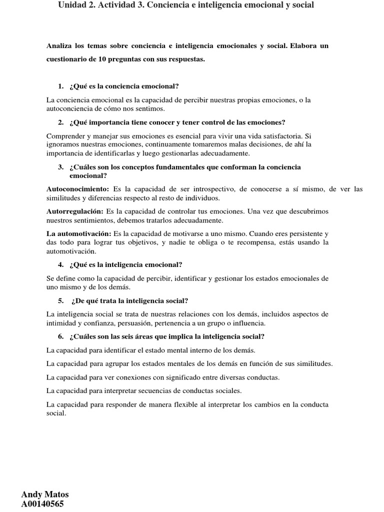 Matos Andy Conciencia e Inteligencia Emocional y Social | PDF | Las ...