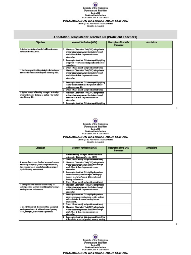 TEACHER I III AnnotationTemplate | PDF | Lesson Plan | Educational ...