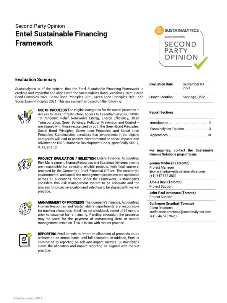 Entel Sustainable Financing Framework Review | PDF | Infrastructure ...