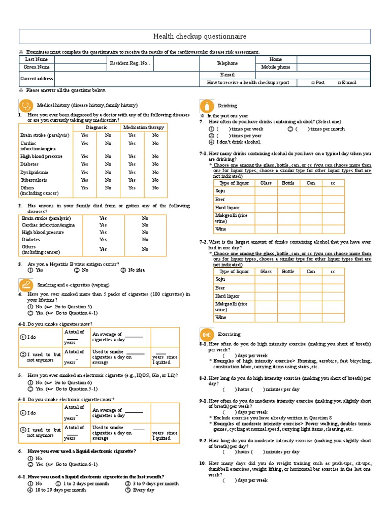 Korean Health Screening Questionnaire | PDF | Physical Examination | Cancer