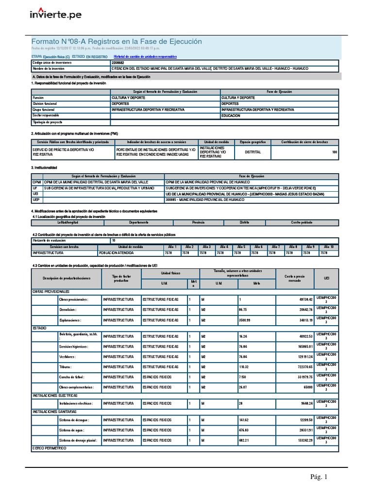 Ficha Invierte - Pe - Estadio Valle | PDF | Infraestructura | Colector de aguas pluviales