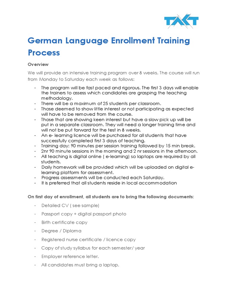Takt German Language Training Process | PDF | Educational Technology