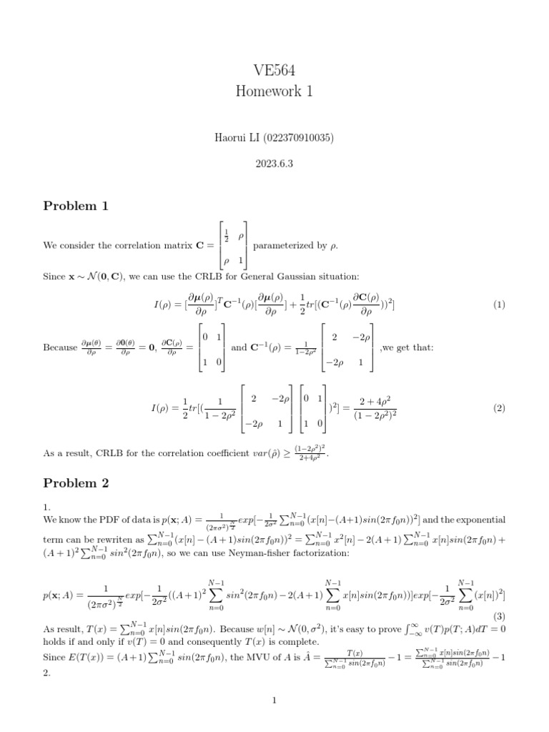 VE564 Homework 1 | PDF | Statistics | Statistical Theory