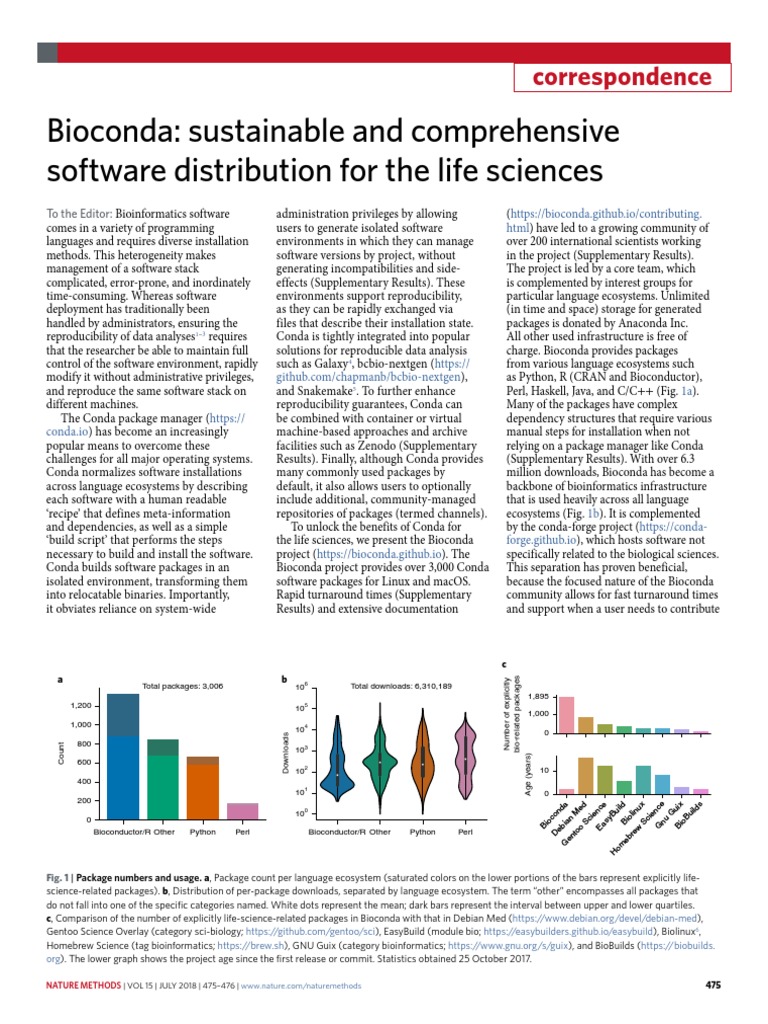 Bioconda Sustainable and Comprehensive Software Distribution For The Life Sciences | PDF ...
