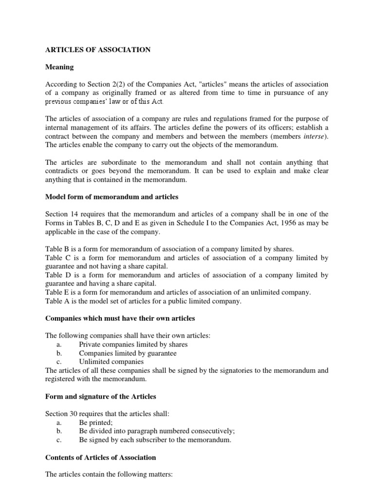 Articles of Association Overview | PDF | Articles Of Association | Justice