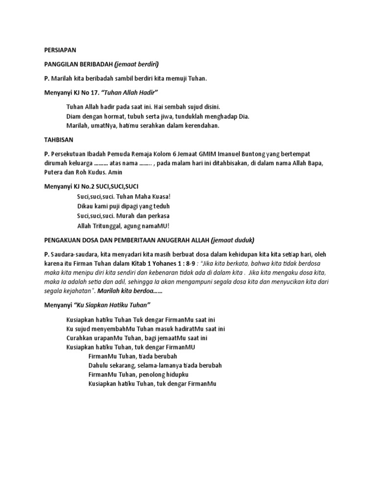 Liturgi Ibadah + Khotbah Pemuda (3 Maret 2021) | PDF