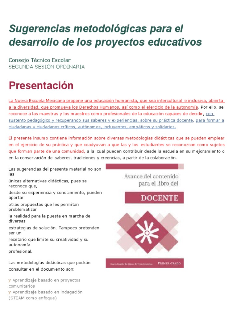 Sugerencias Metodológicas Proyectos | PDF | Evaluación | Aprendizaje