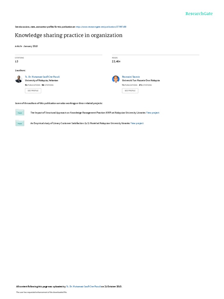 Knowledge Sharing Practice in Organization | PDF | Knowledge Management | Knowledge