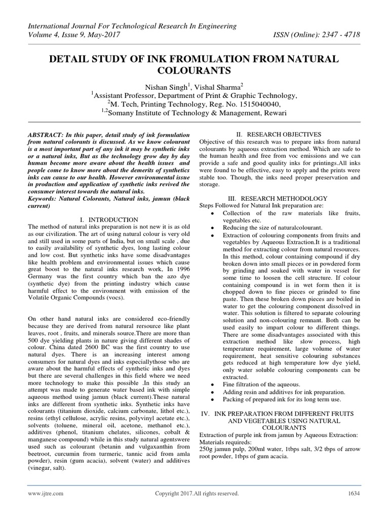 Detail Study of Ink Fromulation From Natural Colourants | PDF | Ink | Dye