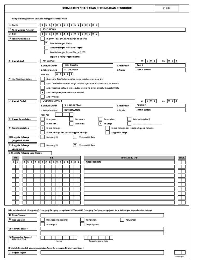 Form Pendaftaran Perpindahan Penduduk | PDF