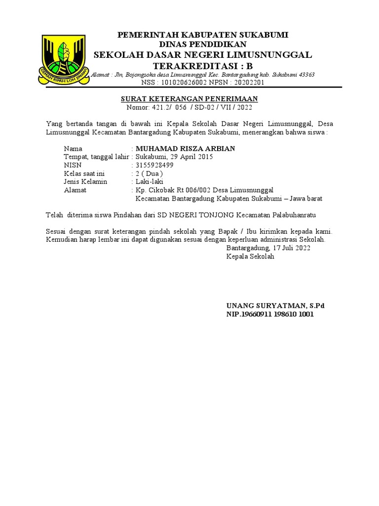 Surat Keterangan Penerimaan | PDF