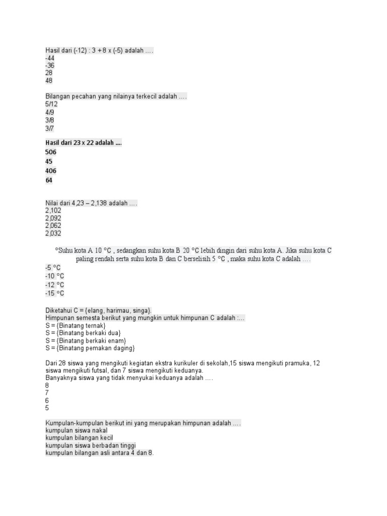 Soal Ujian SMTR 1 MTK | PDF