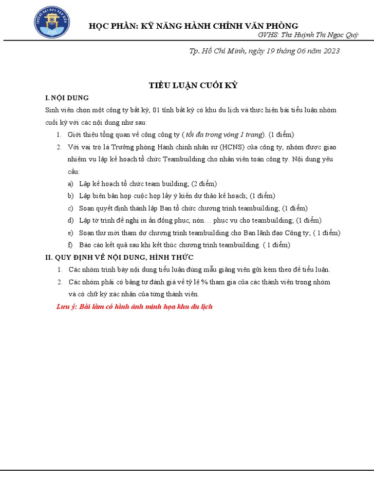 N I Dung Bài Làm HCVP - Tieu Luan Cuoi Ky - hk3.22-23 | PDF