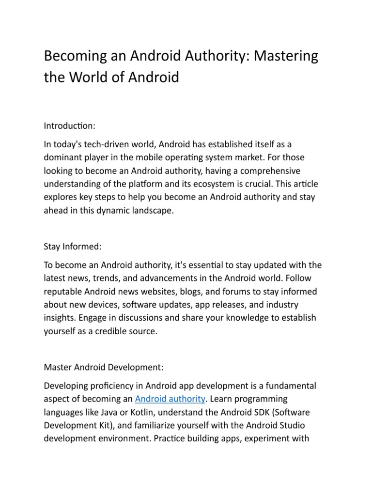 Becoming An Android Authority Mastering The World Of Android Pdf Android Operating System