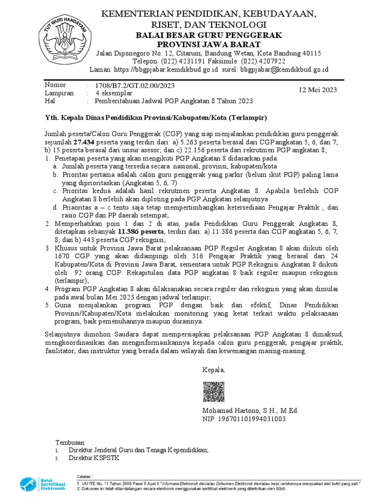 Surat Pemberitahuan-Jadwal PGP A8 | PDF