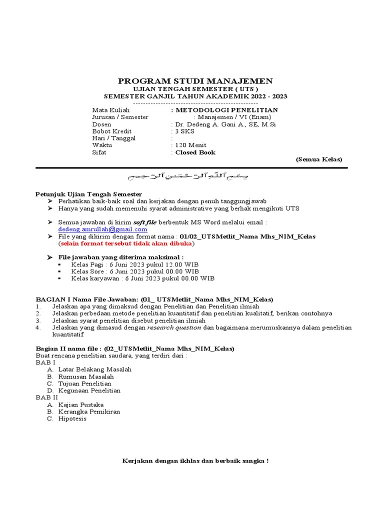 Soal Uts Metlit Manajemen | PDF