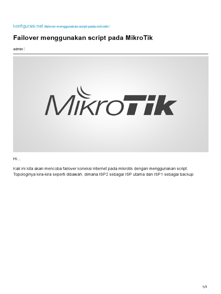 Failover Menggunakan Script Pada MikroTik | PDF