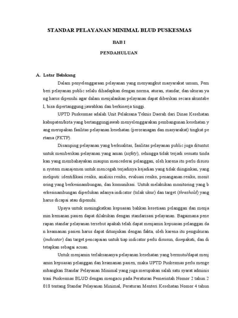Standar Pelayanan Minimal Blud Puskesmas | PDF