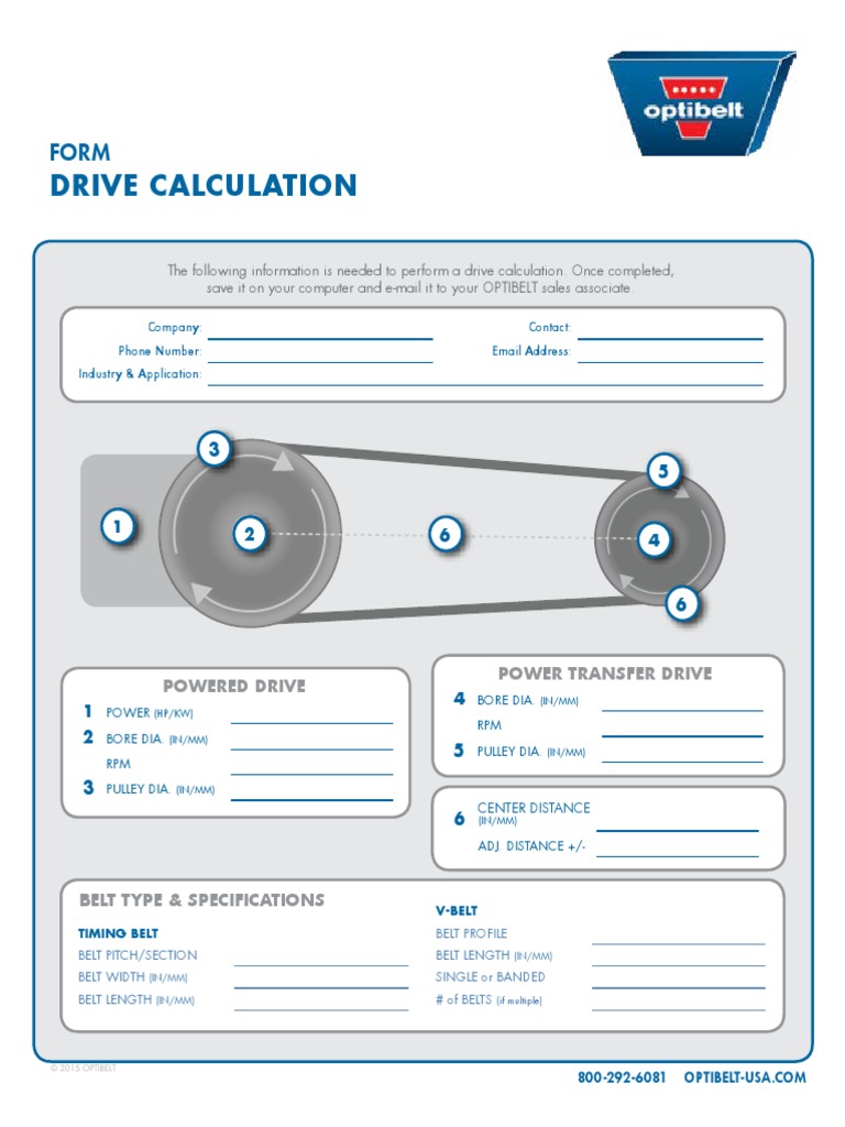 Optibelt Drive Calculation Form | PDF | Belt (Mechanical) | Machines