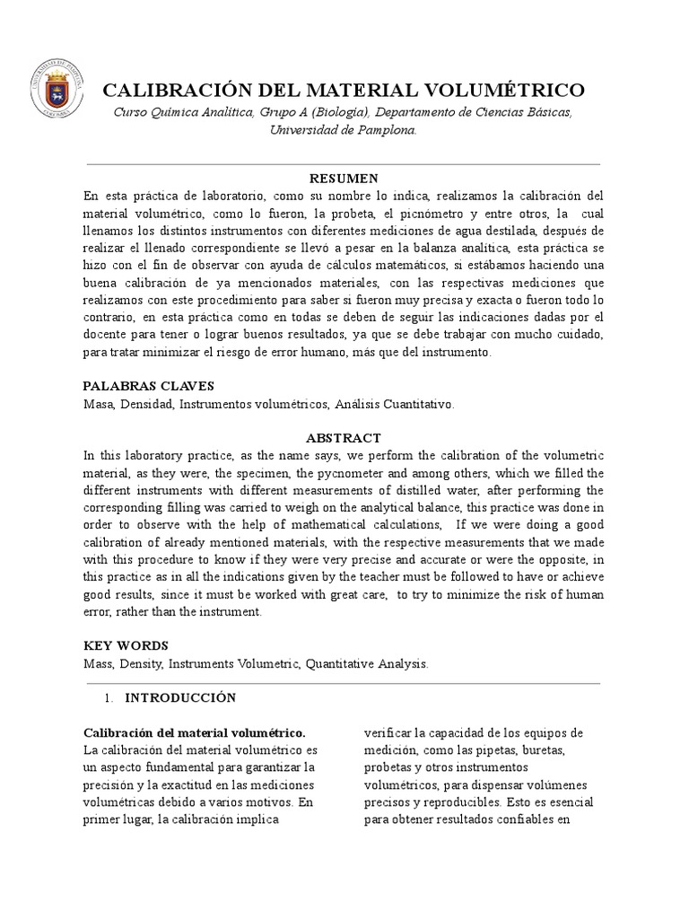 Calibración Del Material Volumétrico | PDF | Medición | Exactitud y ...