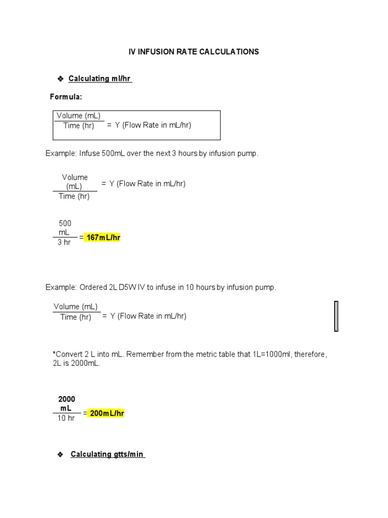 Iv-Infusion-Rate-Calculations and Sample Questions | PDF | Intravenous ...