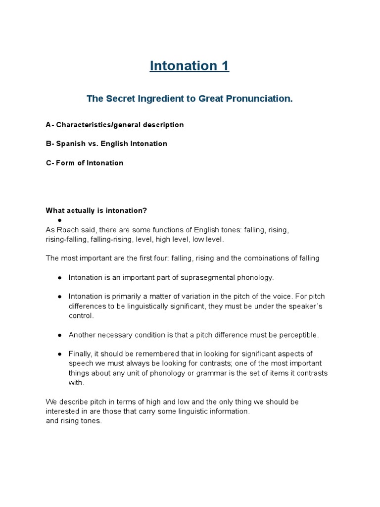 INTONATION | PDF | Tone (Linguistics) | English Language