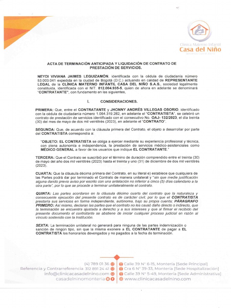 Acta de Terminacion - Jhonny Andres Villegas | PDF