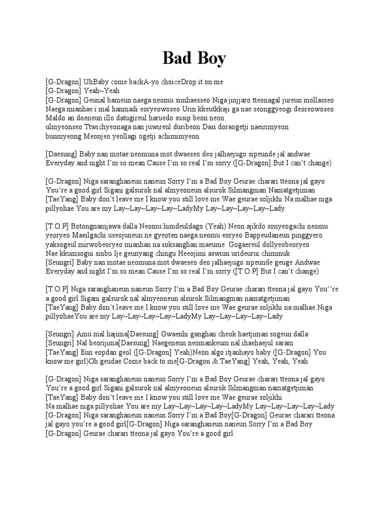 Bad Boy | PDF | Musicians | Pop Music