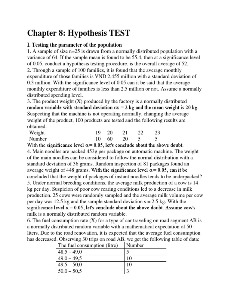 Chapter 6. Exercise Hypothesis Testing | PDF | Normal Distribution ...