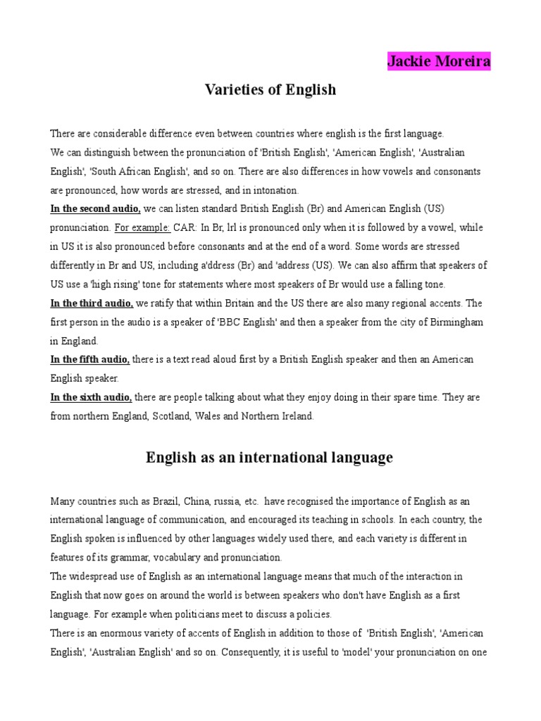 Varieties of English | PDF | English Language | English As A Second Or ...