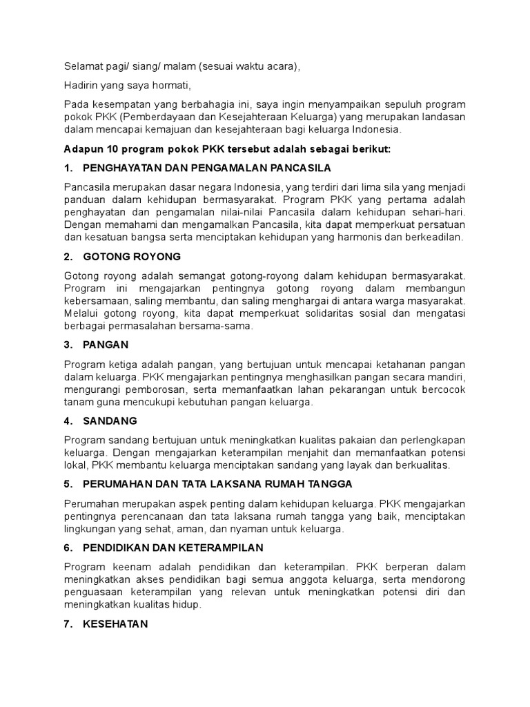 Script Pidato 10 Program PKK | PDF