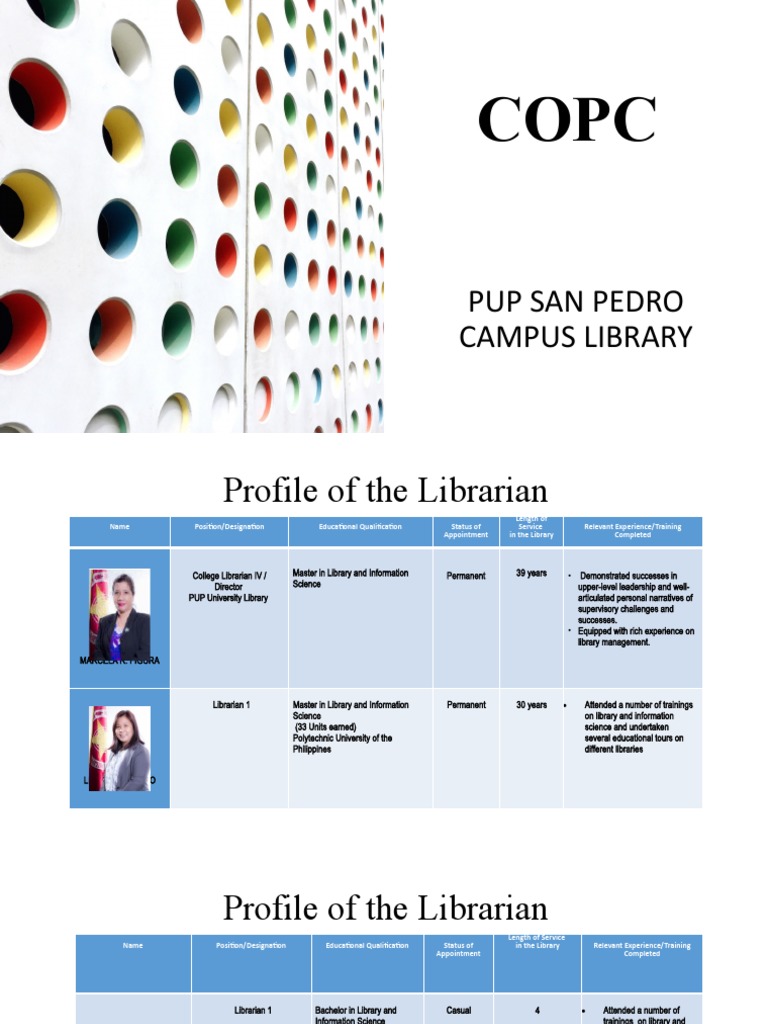 COPC San Pedro Library 1 Revised MRF | PDF | Open Access | Bachelor's Degree