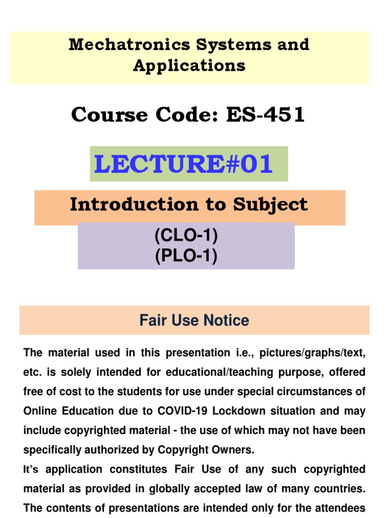 LEC 01 - Mechatronics Systems and Applications | PDF | Mechatronics | Application Software