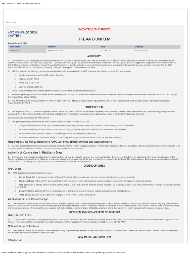 Aafc Manual of Dress - All Chapters | PDF | Clothing | Sweater