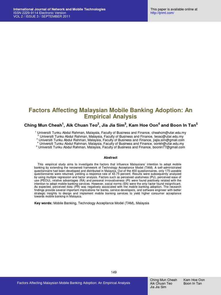 Malaysian Mobile Banking Adoption Factors | PDF | Survey Methodology | Risk